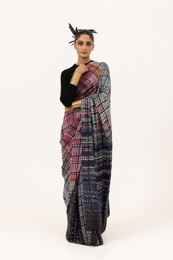 Gradient Plaid /Plaid Fusion Silk Saree - Unallume by Nisha